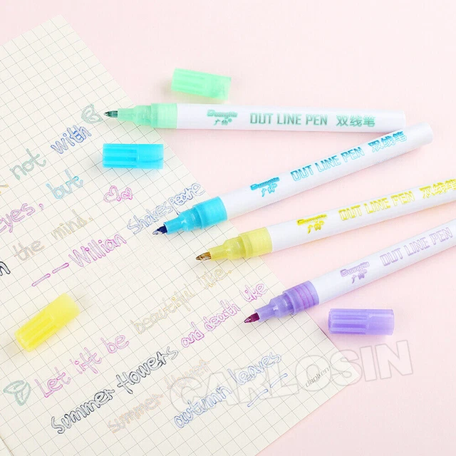 GIFT CARD WRITING & Drawing Double Line Outline Pen Two-line Color Pen ...