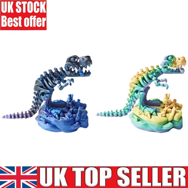 3D PRINTED SKELETON Tyrannosaurus Rex Toy Movable Joints (black blue ...