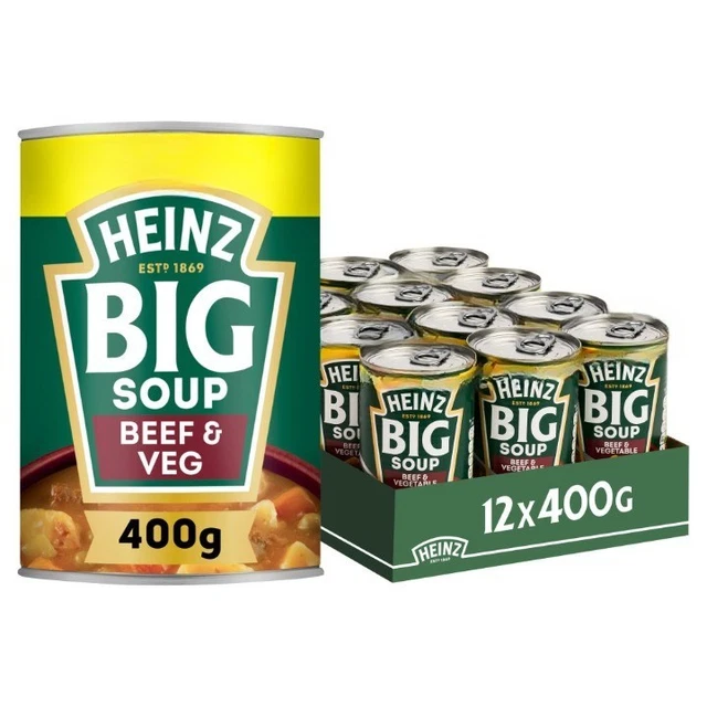 HEINZ BIG SOUP Beef & Vegetable 6, 12 or 24 x 400g Hearty Tinned Soup ...
