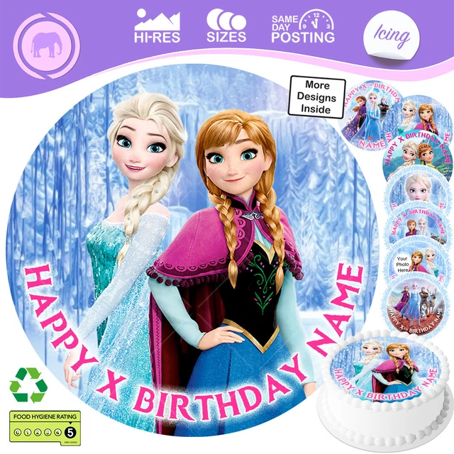FROZEN CAKE TOPPER Personalised Anna Elsa Round Circle Edible Icing £14 ...