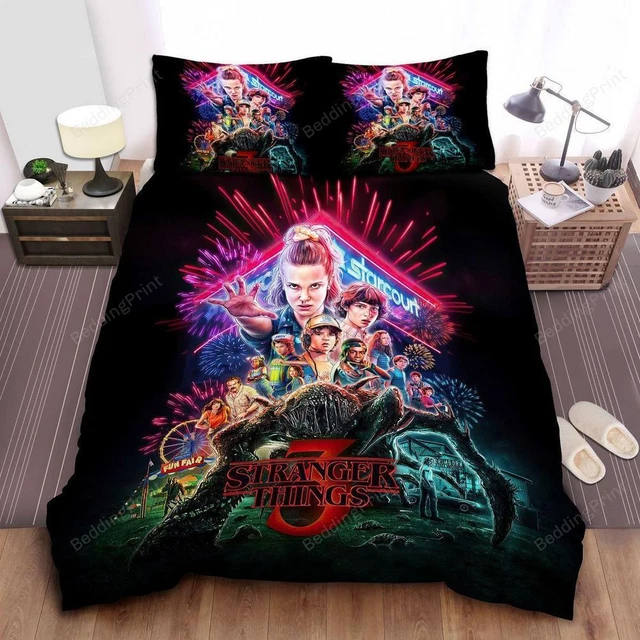 STRANGER THINGS 3 Series Poster Quilt Duvet Cover Set King Queen Soft ...