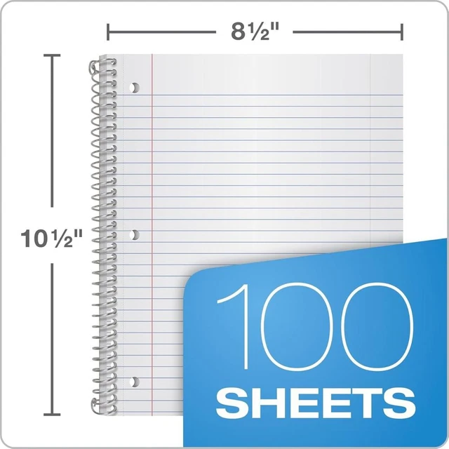 SPIRAL NOTEBOOKS, 1-SUBJECT, Wide Ruled Paper, Durable Plastic Cover ...