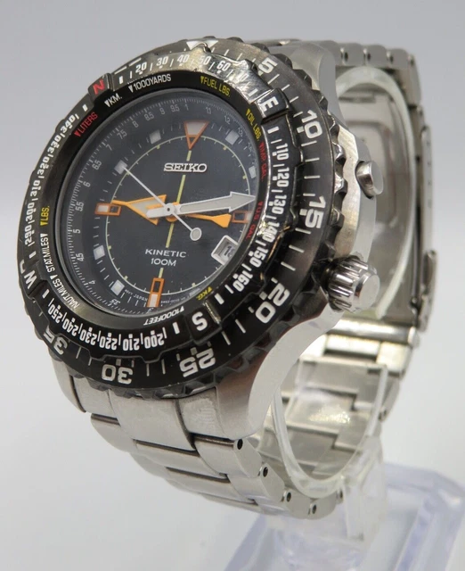 SEIKO KINETIC MULTIFUNCTION Flightmaster Dual Pilot Slide Rule Men's ...
