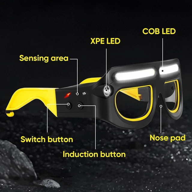 RECHARGEABLE LED GLASSES Motion Sensor Hands Light for Outdoor ...