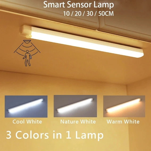 LED PIR MOTION Sensor Wireless USB Rechargeable Cabinet Closet Strip ...