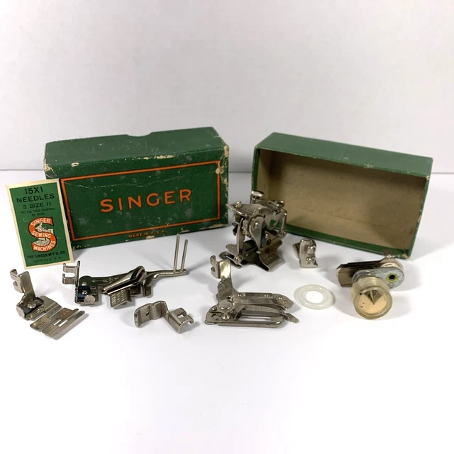VINTAGE SINGER SEWING Machine Attachments In Box & pack of needles See ...