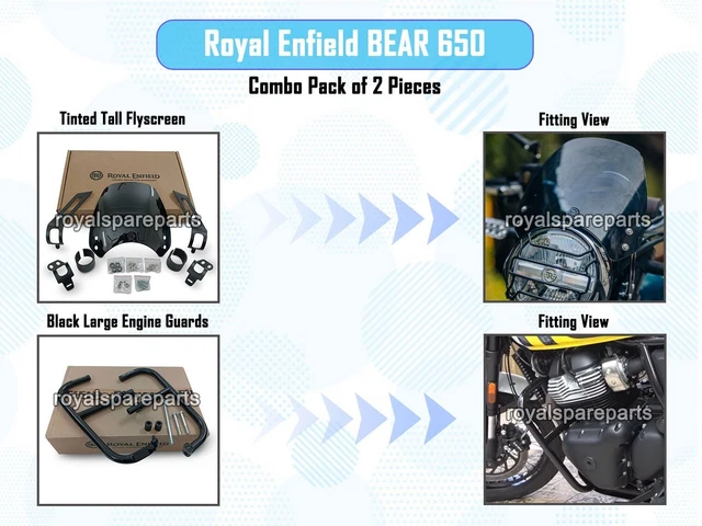 GENUINE ROYAL ENFIELD "BEAR 650" Tinted Screen & Engine Guard ...