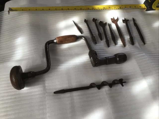 VINTAGE WM. MARPLES & Sons Hand Brace Carpentry Drill Tool with Auger ...