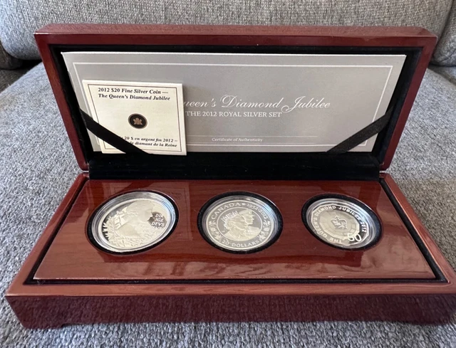 THE QUEENS DIAMOND Jubilee The 2012 Royal Silver Set of 3 Fine Silver ...