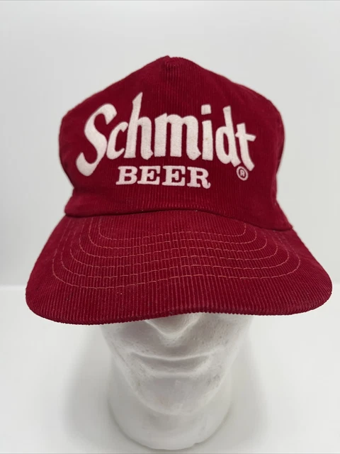 VINTAGE SCHMIDT BEER Red Corduroy Lid Trucker Hat Baseball Cap Snapback ...