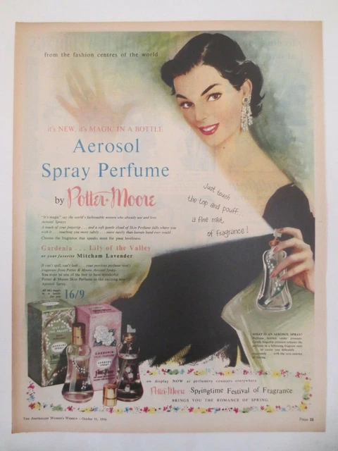VINTAGE AUSTRALIAN ADVERTISING 1956 ad POTTER & MOORE PERFUME spray ...