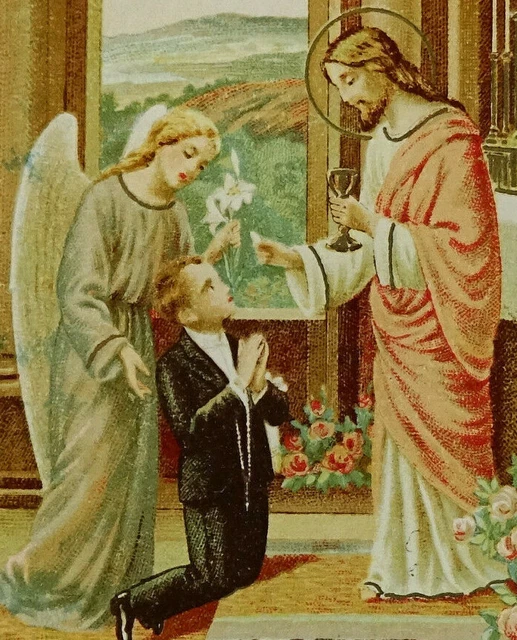 VINTAGE HOLY PRAYER Card First Holy Communion Boy French Blank Reverse ...