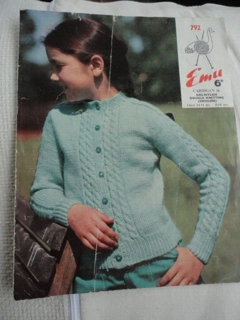 VINTAGE KNITTING PATTERN. #792 Emu. Girl's Cardigan with Cable £0.49 ...