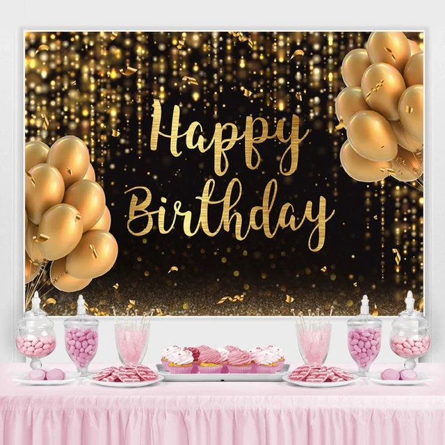 BLACK AND GOLD Balloon Glitter Happy Birthday Backdrop $37.90 - PicClick AU
