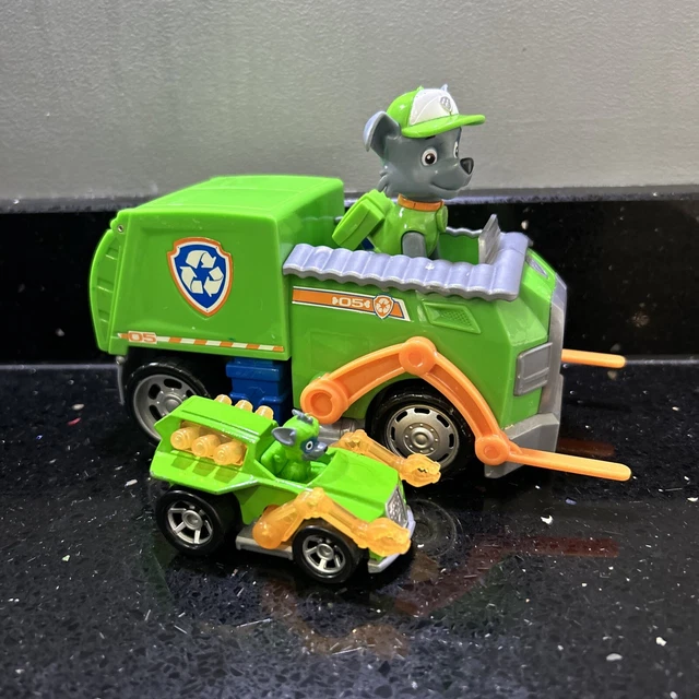 PAW PATROL ROCKY Rescue Refuse Truck Vehicle & Pup Figure Plus Diecast ...