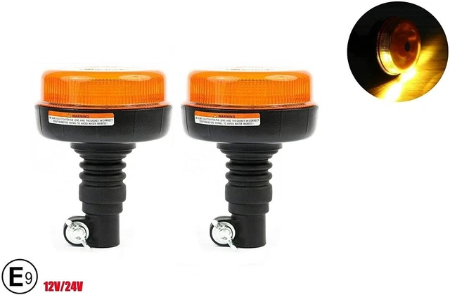 ROTATING FLASHING AMBER Beacon X2 Flexible DIN Pole Mount Tractor ...