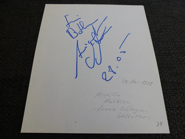 AUTOGRAFO FIRMATO MIREILLE Mathieu su biglietto 20x24 cm look personale ...