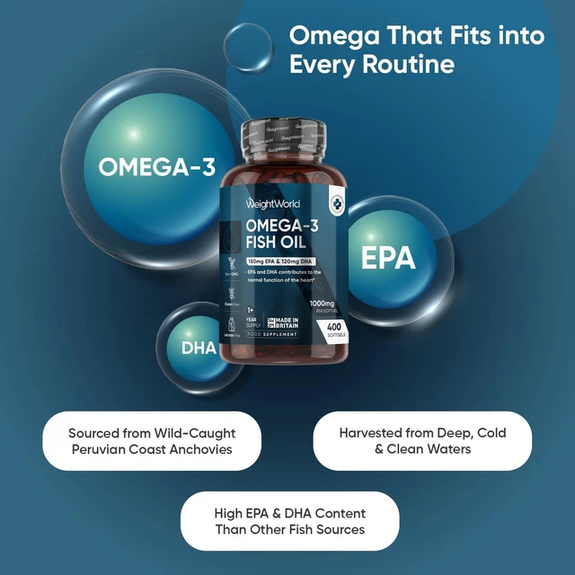 OMEGA 3 FISH Oil 400 Softgels (1 Year Supply) 1 Softgel a Day EPA & DHA ...
