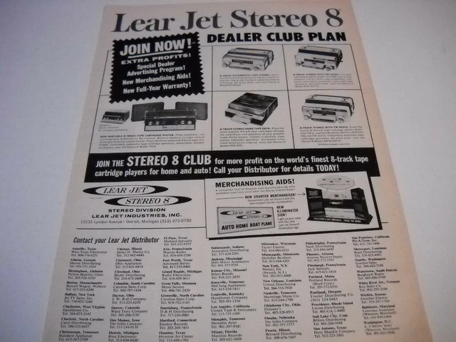 LEAR JET STEREO 8-track cartridge player plan... original 1967 Promo ...