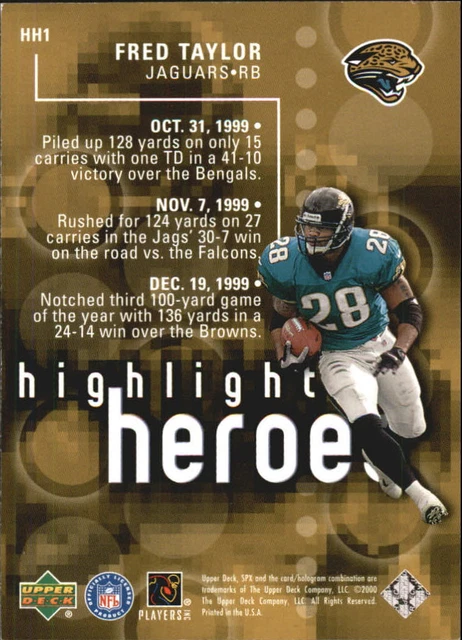 2000 SPX HIGHLIGHT Heroes Jacksonville Jaguars carte football #HH1 Fred ...