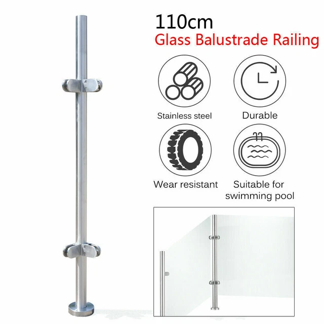 GLASS POOL FENCE Post Balustrade Railing Clamp Handrail Stainless Steel ...