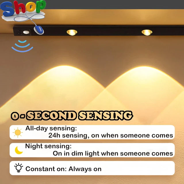 2 PACK WHITE 20Cm under Cabinet Strip Light, 2 LED Beads – Sensor ...