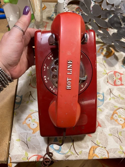 VINTAGE BELL SYSTEMS Red Rotary Dial Wall Mount Telephone HOT LINE ...