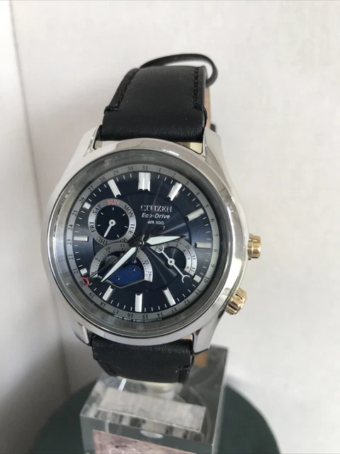 CITIZEN MEN’S MOON Phase Eco Drive Calibre 8651 Black Leather Strap ...