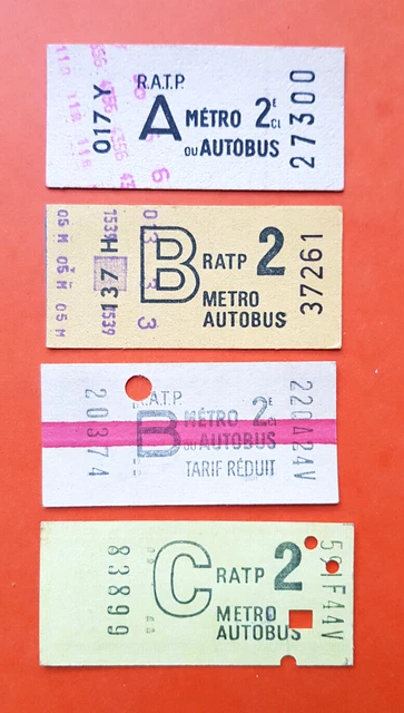 4 ANCIENS TICKETS METRO - RATP - BUS - SNCF - RER - PARIS - TBE EUR 7 ...