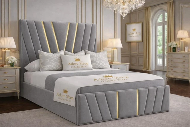 V GOLD STRIP Luxury BED FRAME 5 SIZES SINGLE - SUPER KING MATTRESS ...