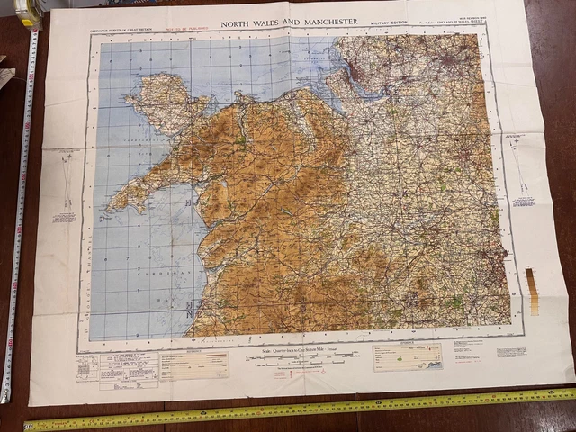 ORIGINAL WW2 BRITISH Army RAF Navy Base Map of North Wales & Manchester ...