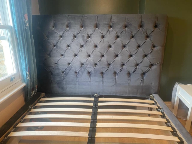 KING SIZE - Charcoal Velvet Chesterfield Style Bed - Used (Frame only ...