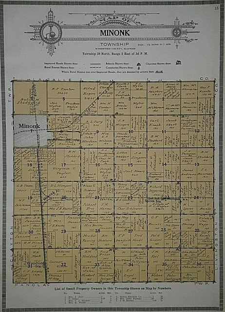OLD VINTAGE 1920 Plat Map ~ MINONK Twp., WOODFORD CO., ILLINOIS Free S&H £26.77 - PicClick UK