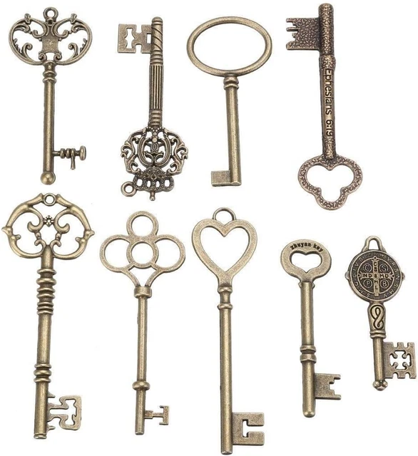 9PCS BIG LARGE Antique VTG Old Brass Skeleton Keys Lot Cabinet Barrel ...
