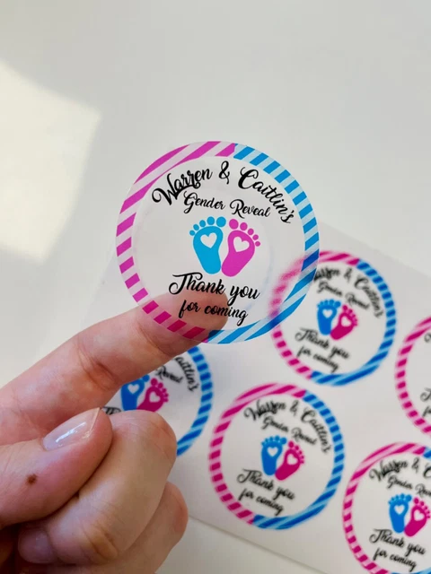 GENDER REVEAL STICKERS Personalised Baby Shower Gender Reveal Baby ...