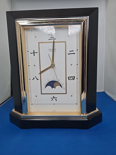 SEIKO MOON PHASE Quartz Analog Desk Clock QQZ192K Cal. 46801 Japan Rare ...