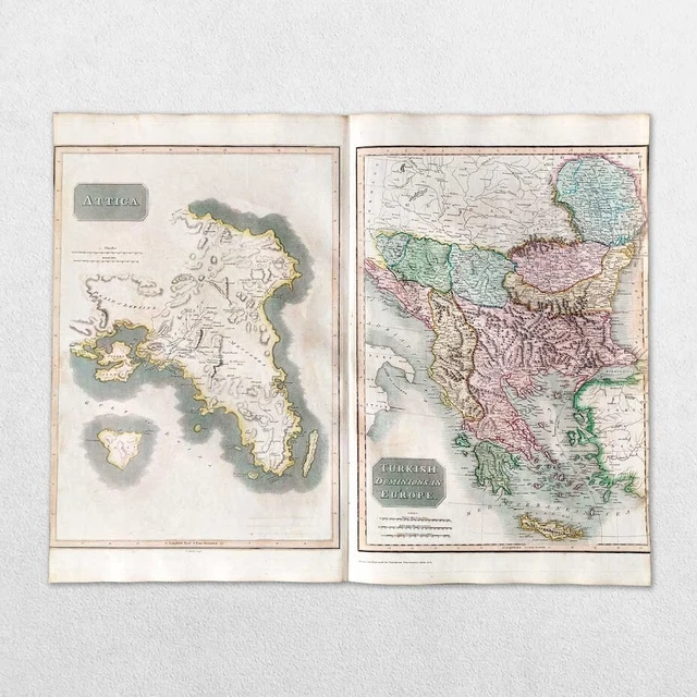 ANTIQUE 19TH CENTURY World Atlas Map John Thomson 1814 Attica Turkey ...