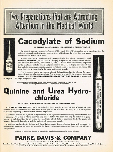 RARE PARKE DAVIS Co Arsenic Syphilis & Cocaine-Free Anesthetic Old ...