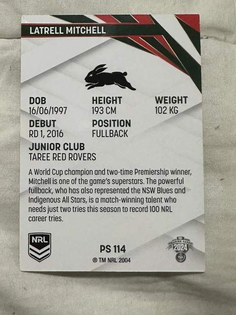SIGNED LATRELL MITCHELL South Sydney Rabbitohs 2024 NRL Traders ...