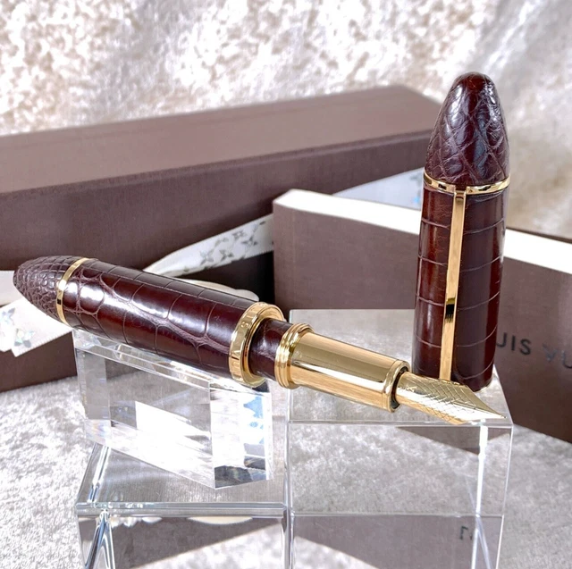 LOUIS VUITTON FOUNTAIN Pen Cargo Exotic Alligator Brown Leather 750 ...