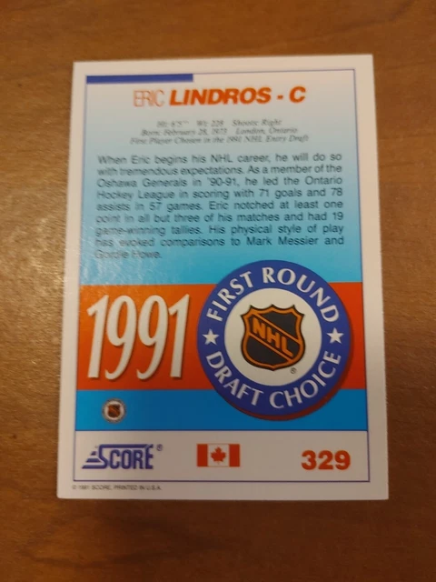 1991-92 SCORE CANADIAN hockey Eric Lindros First Round Draft Choice ...