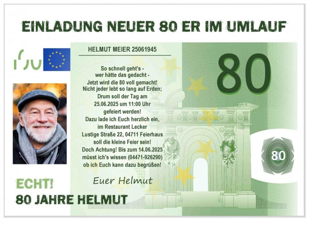 LUSTIGE GEBURTSTAGSEINLADUNG NEUER 80er100er JEDES ALTER änderbar mit ...
