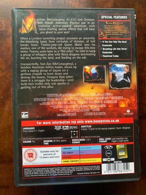 REIGN OF FIRE DVD 2002 Post-Apocalyptic Dragon Sci-Fi Action Movie EUR ...