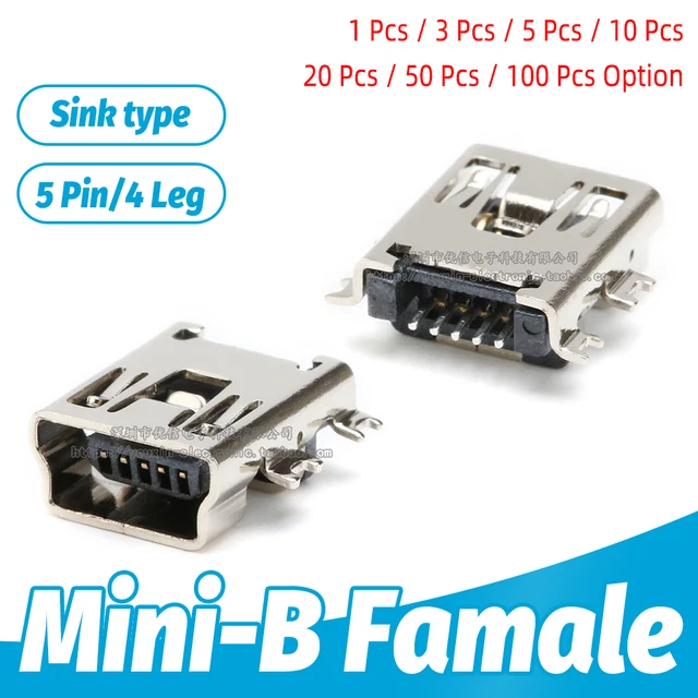 USB MINI B SMT SMD 5 Pin Female Socket Connector Plug Jack Sink Type ...