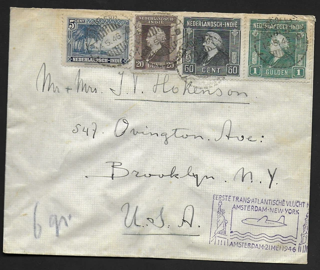NETHERLANDS INDIES COVERS 1946 1st Flight cover Bandoeng to Brooklyn ...