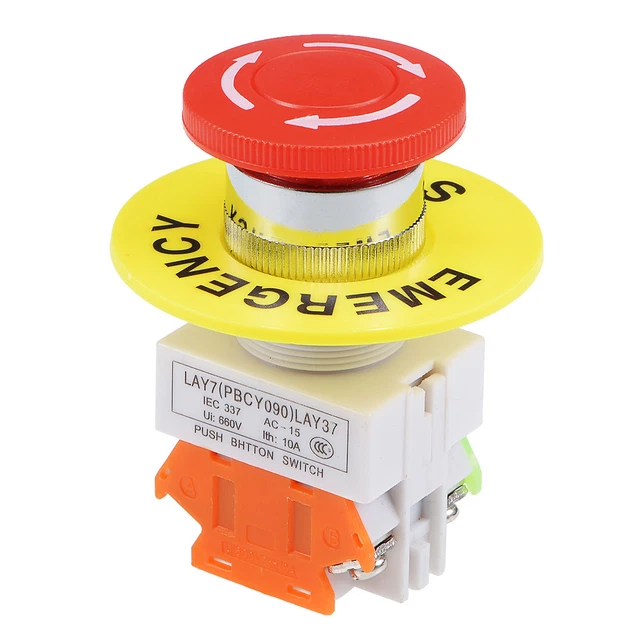 22MM LATCHING Emergency Stop Push Button Switch W Emergency Stop Sign ...
