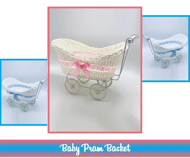 Rolling Gift Basket SAFRI Large Baby Pram Hamper Basket - White Wicker ...