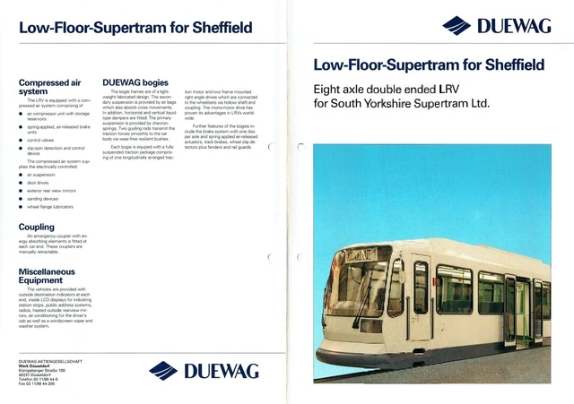 DUEWAG DATA SHEET of '90's Low-Floor Supertram Sheffield SYSL EUR 9,90 ...