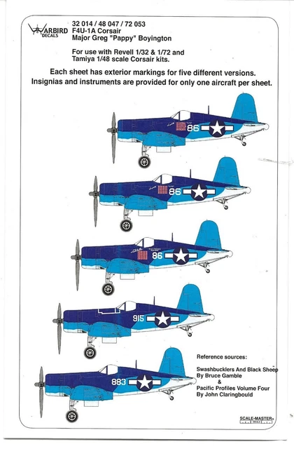 WARBIRD F4U-1A CORSAIR Decals 1/48 047 Greg 'Pappy' Boyington Aircraft ...