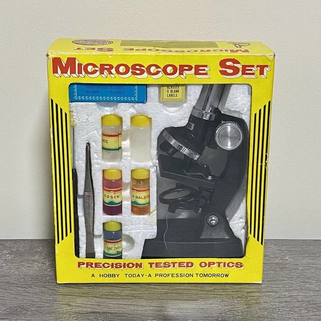 VINTAGE MICROSCOPE SET Retro Boxed With Slides Student Precision Tested ...